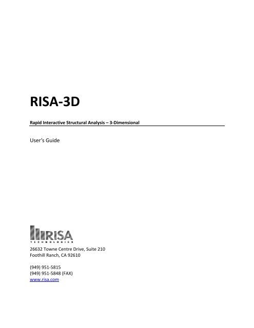 RISA-3D User's Guide - RISA Technologies