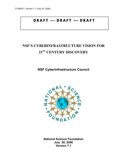 nsf's cyberinfrastructure vision for 21 century discovery draft