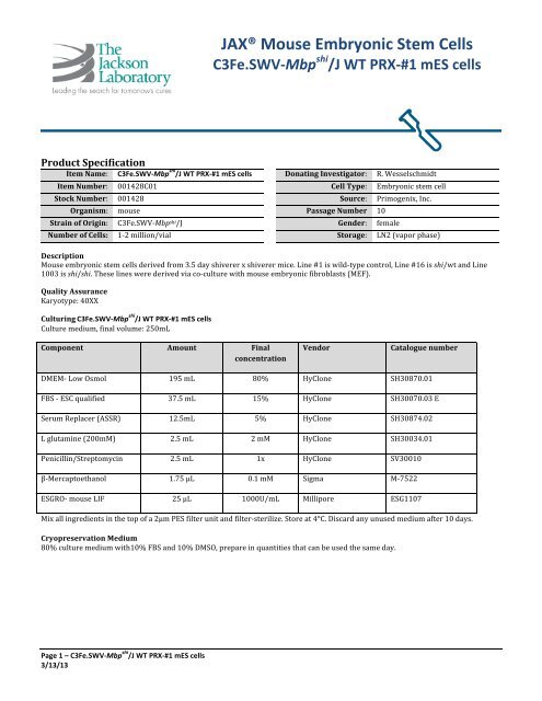 JAXÂ® Mouse Embryonic Stem Cells - JAX Mice and Services