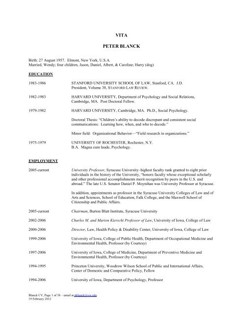 VITA PETER BLANCK - ASI - Syracuse University