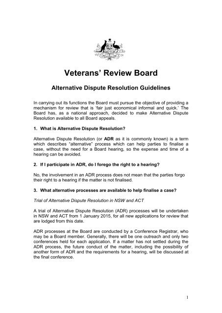Veterans' Review Board Alternative Dispute Resolution Guidelines