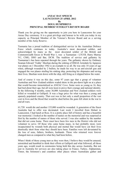 ANZAC DAY SPEECH - Veterans' Review Board