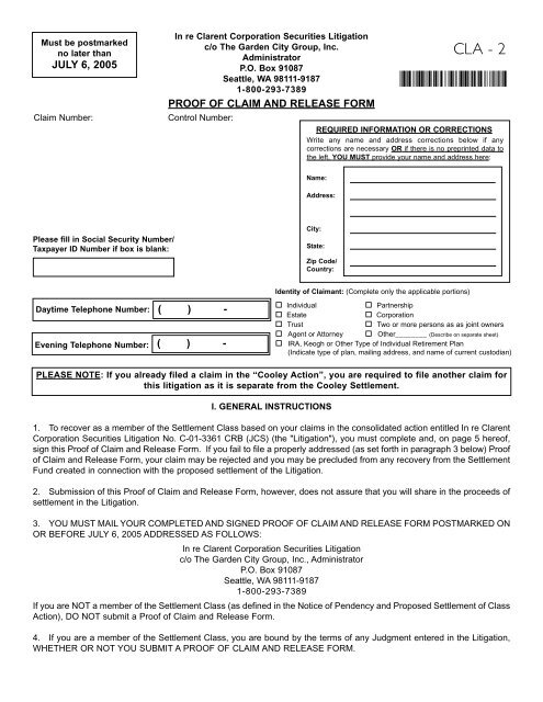 Claim Forms For Settlements