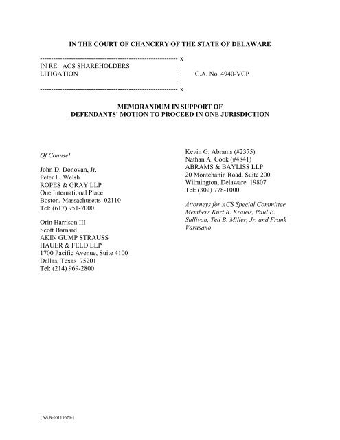 Memorandum of Law in Support of their Motion to Proceed in One