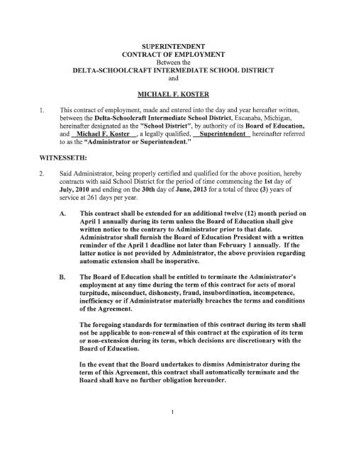 SUPERINTENDENT CONTRACT OF EMPLOYMENT Between the ...