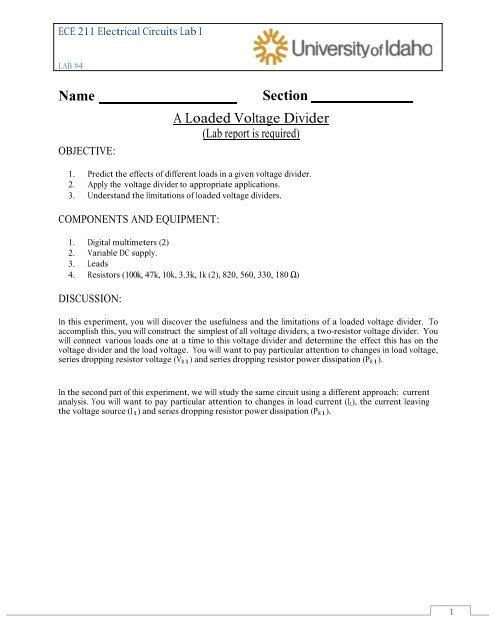 Name Section A Loaded Voltage Divider