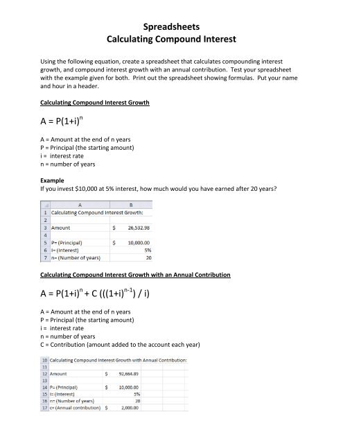 Calculating Compound Interest Worksheet Grade 10 Math: Compound