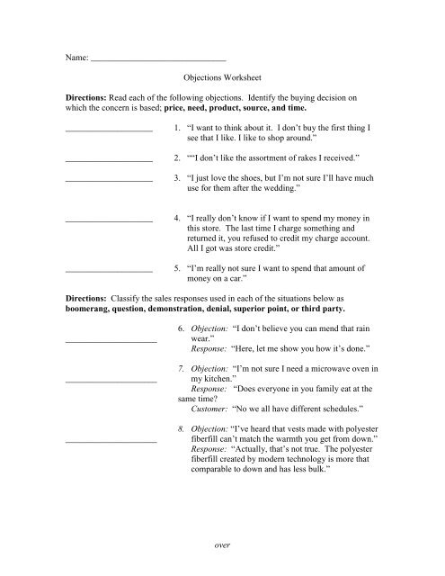 Objection worksheet