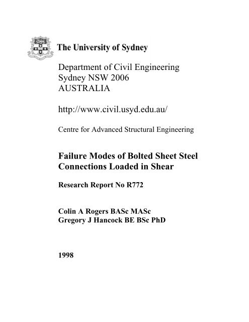 Failure Modes of Bolted Sheet Steel Connections Loaded in Shear