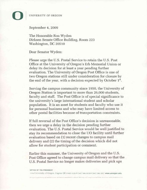 Letter - University of Oregon Senate