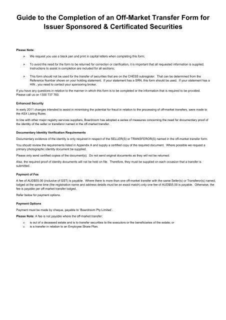 AUSTRALIAN STANDARD TRANSFER FORM - ASB Securities