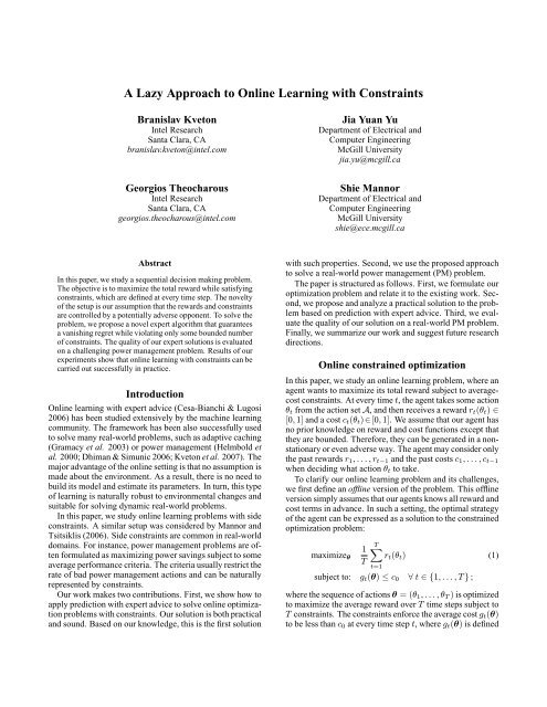 A Lazy Approach to Online Learning with Constraints - isaim 2008