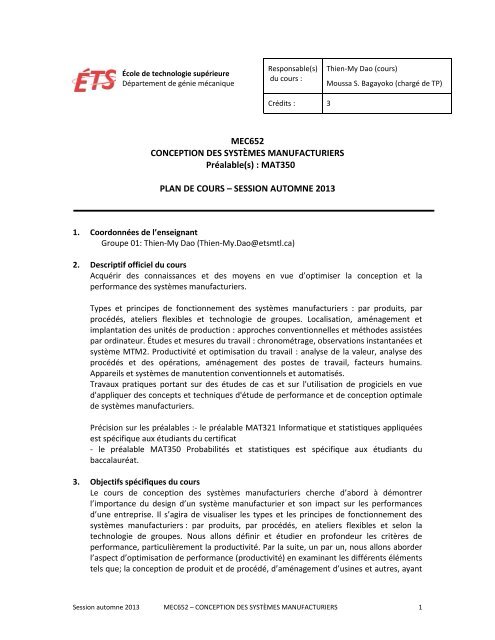 Plan de cours - ÉTS