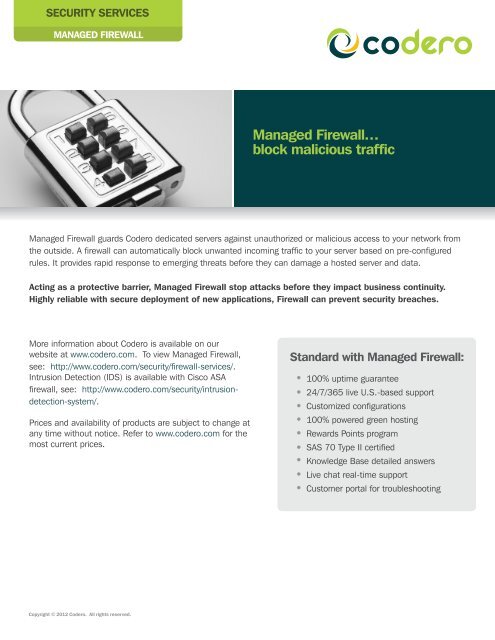 Managed Firewallâ ¦ block malicious traffic - Codero