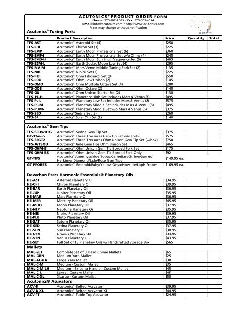 Gong Order Form - Acutonics
