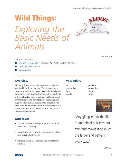 Exploring the Basic Needs of Animals - Agency for Instructional ...
