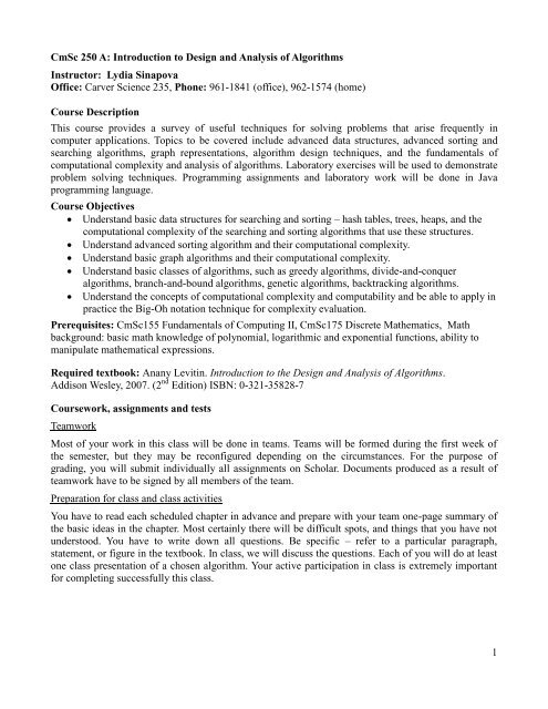 CmSc 250 A: Introduction to Design and Analysis ... - Simpson College