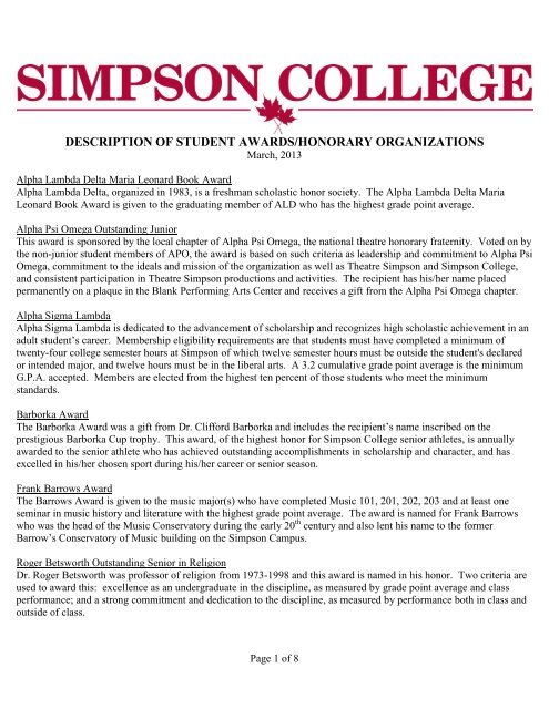 Student Awards Presented at Spring Honors ... - Simpson College