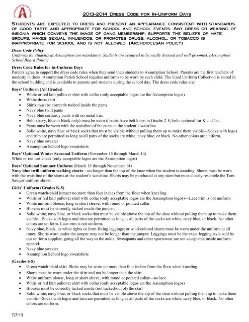 Dress Code - Assumption Catholic Church