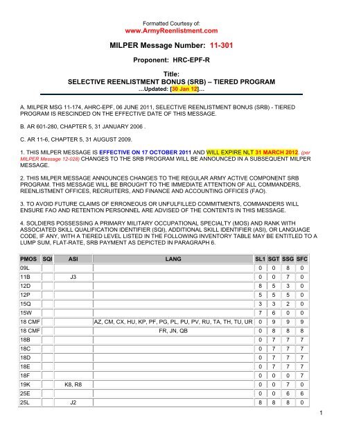 MILPER Message Number: 11-301 - ArmyReenlistment.com