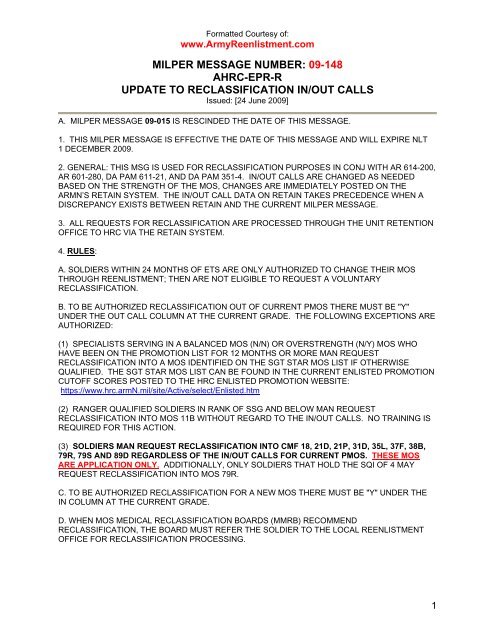 milper message number - ArmyReenlistment.com