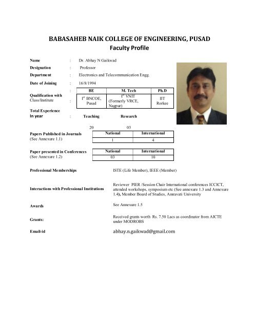 Dr. A. N. Gaikwad - babasaheb naik college of engineering