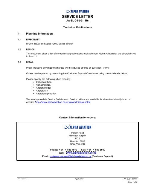 SERVICE LETTER - Alpha Aviation