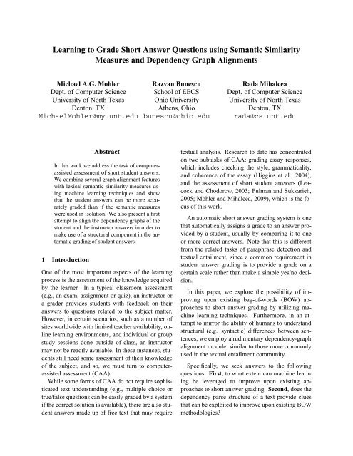 Learning To Grade Short Answer Questions Using Semantic Similarity