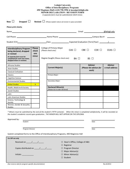 Minor Declaration Form - College of Arts and Sciences - Lehigh ...