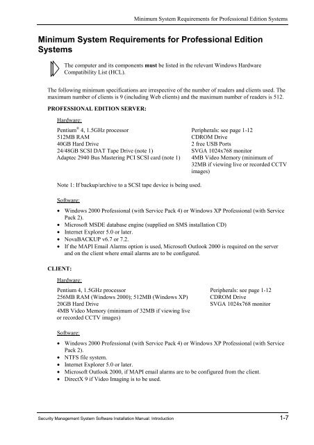 Minimum System Requirements for Professional Edition ... - Amag