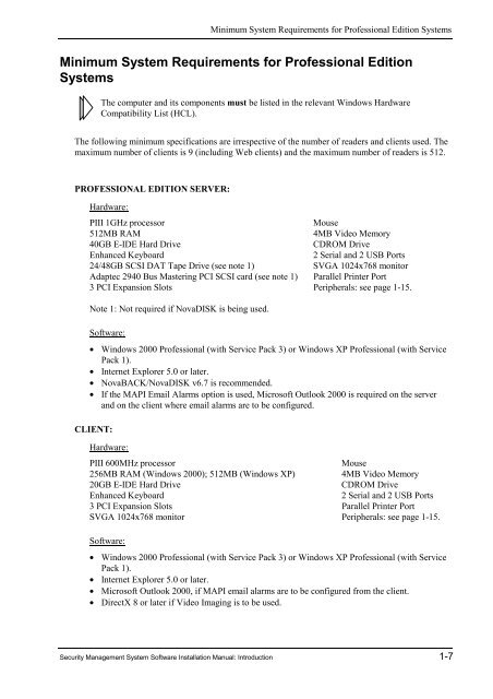 Minimum System Requirements for Professional Edition ... - Amag