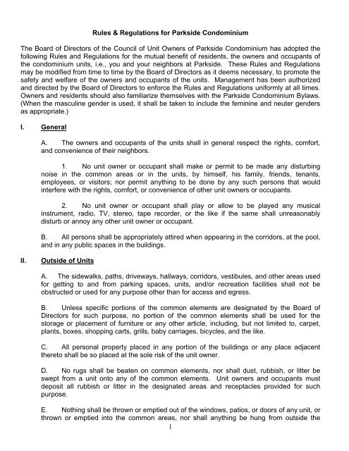 Rules & Regulations for Parkside Condominium