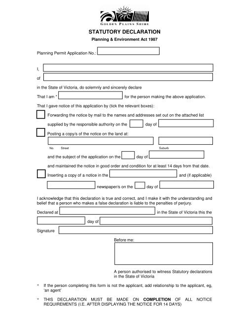 Statutory Declaration for Planning Permit Applicants - Golden Plains ...