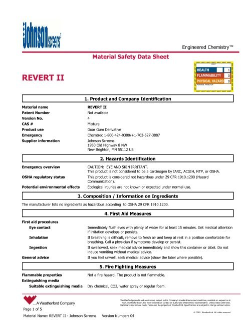 Material Safety Data Sheet - Johnson Screens