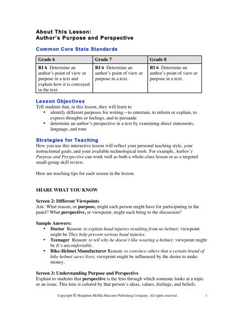 About This Lesson: Author's Purpose and Perspective