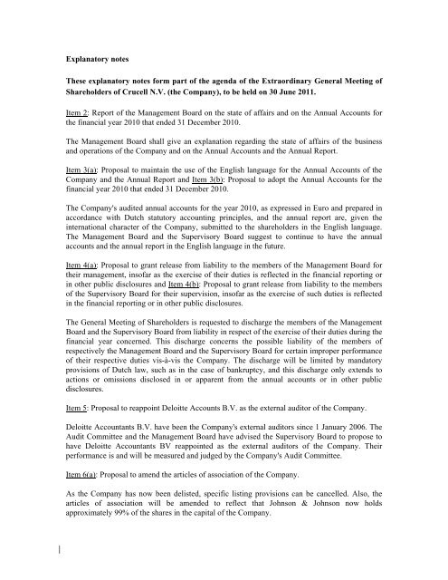 Explanatory notes These explanatory notes form part of the ... - Crucell