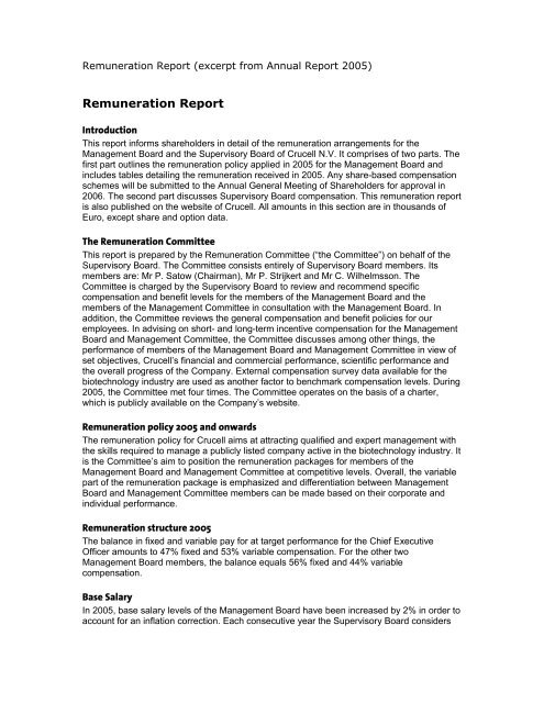 Remuneration Report - Crucell
