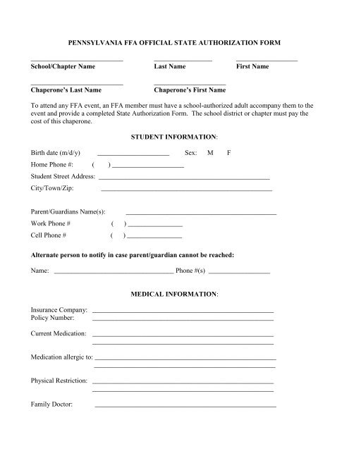 Authorization Form - Pa FFA