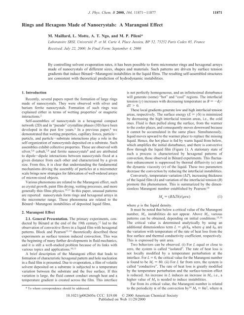 Rings and Hexagons Made of Nanocrystals: A Marangoni Effect