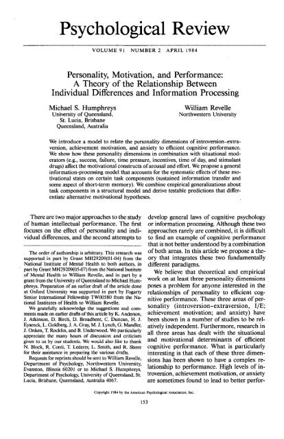 Personality, motivation, and performance - American Psychological ...