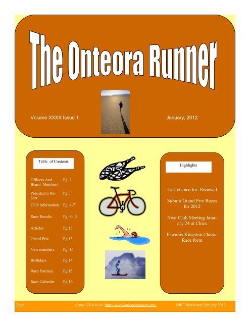 Volume XXXX Issue 1 January, 2012 Last ... - Onteora Runners Club
