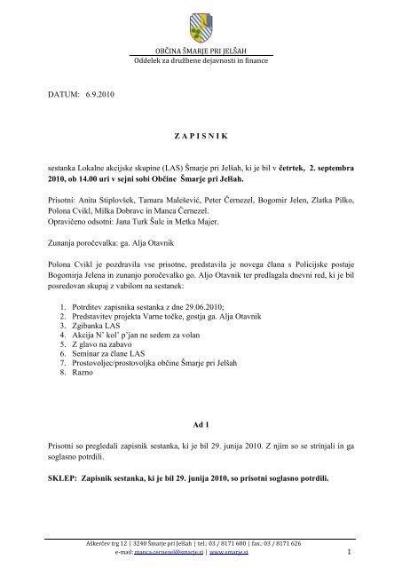 Zapisnik sestanka - Občina Šmarje pri Jelšah
