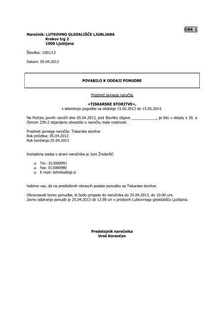 Navodila ponudnikom za izdelavo ponudbe