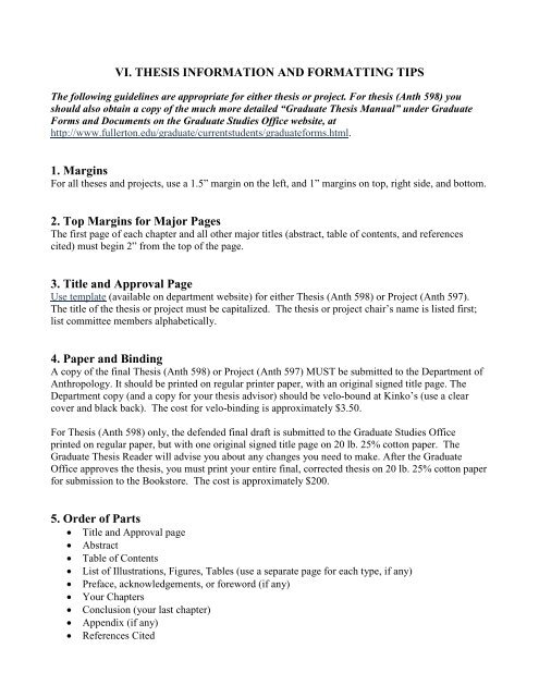 Thesis Information and Formatting Tips Thesis Information and Formatting Tips