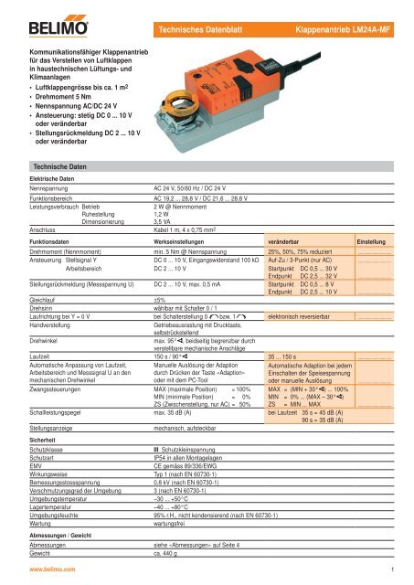 Technisches Datenblatt Klappenantrieb LM24A-MF - Belimo