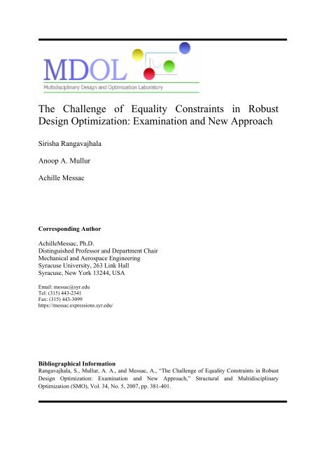 The Challenge Of Equality Constraints In Robust Design Optimization