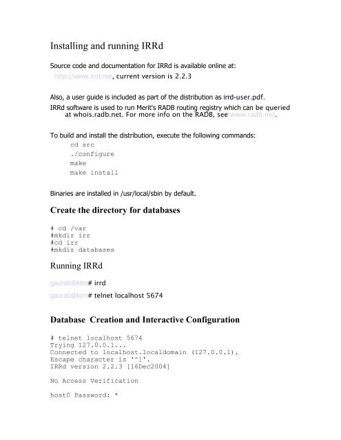 Installing and running IRRd - Lahai