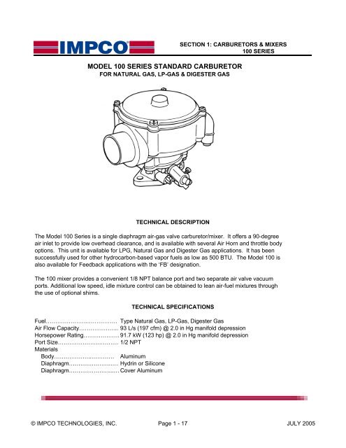 model 100 series standard carburetor - Teeco Products, Inc.