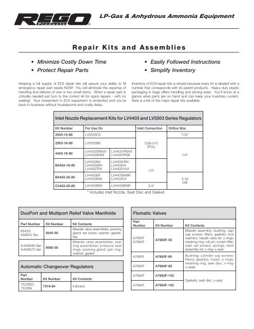 RegO LPG & NH3 Repair Kits and Accessories - Teeco Products, Inc.