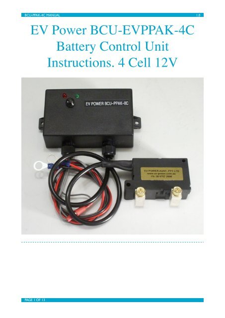 EV Power BCU-EVPPAK-4C Battery Control Unit Instructions. 4 Cell ...